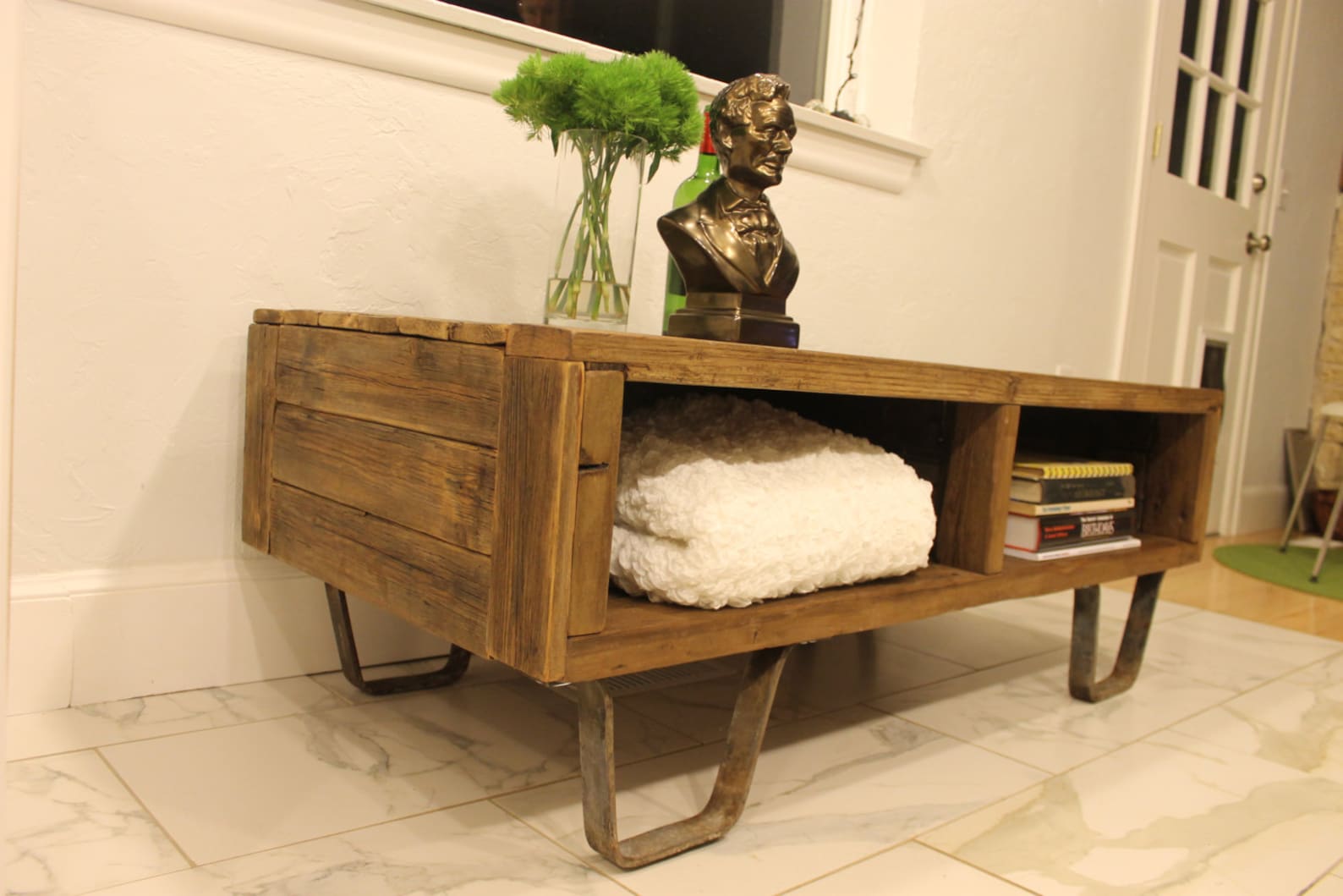 Reclaimed Wood Box Coffee Table or Media Console on Iron Legs - Etsy