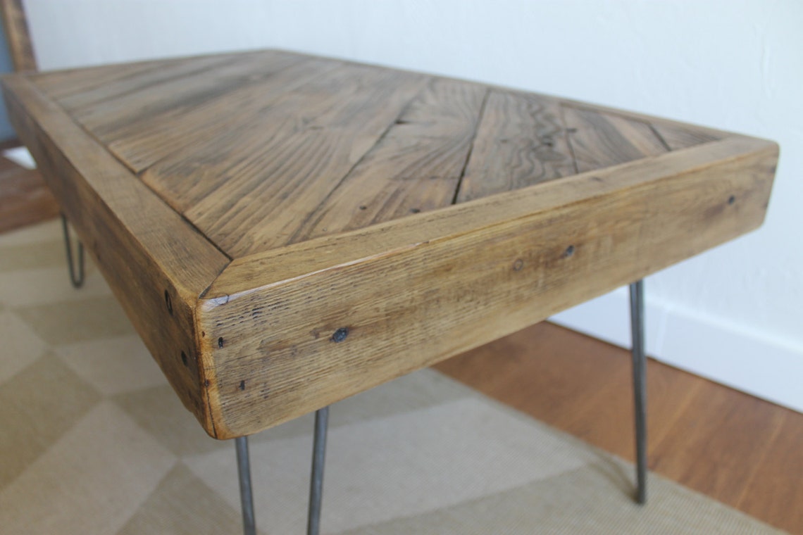 Half Chevron Reclaimed Wood Coffee Table on Hairpin Legs - Etsy