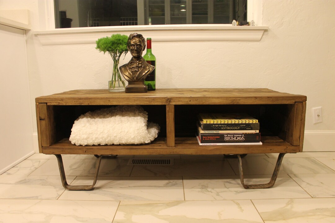 Reclaimed Wood Box Coffee Table or Media Console on Iron Legs - "the ...