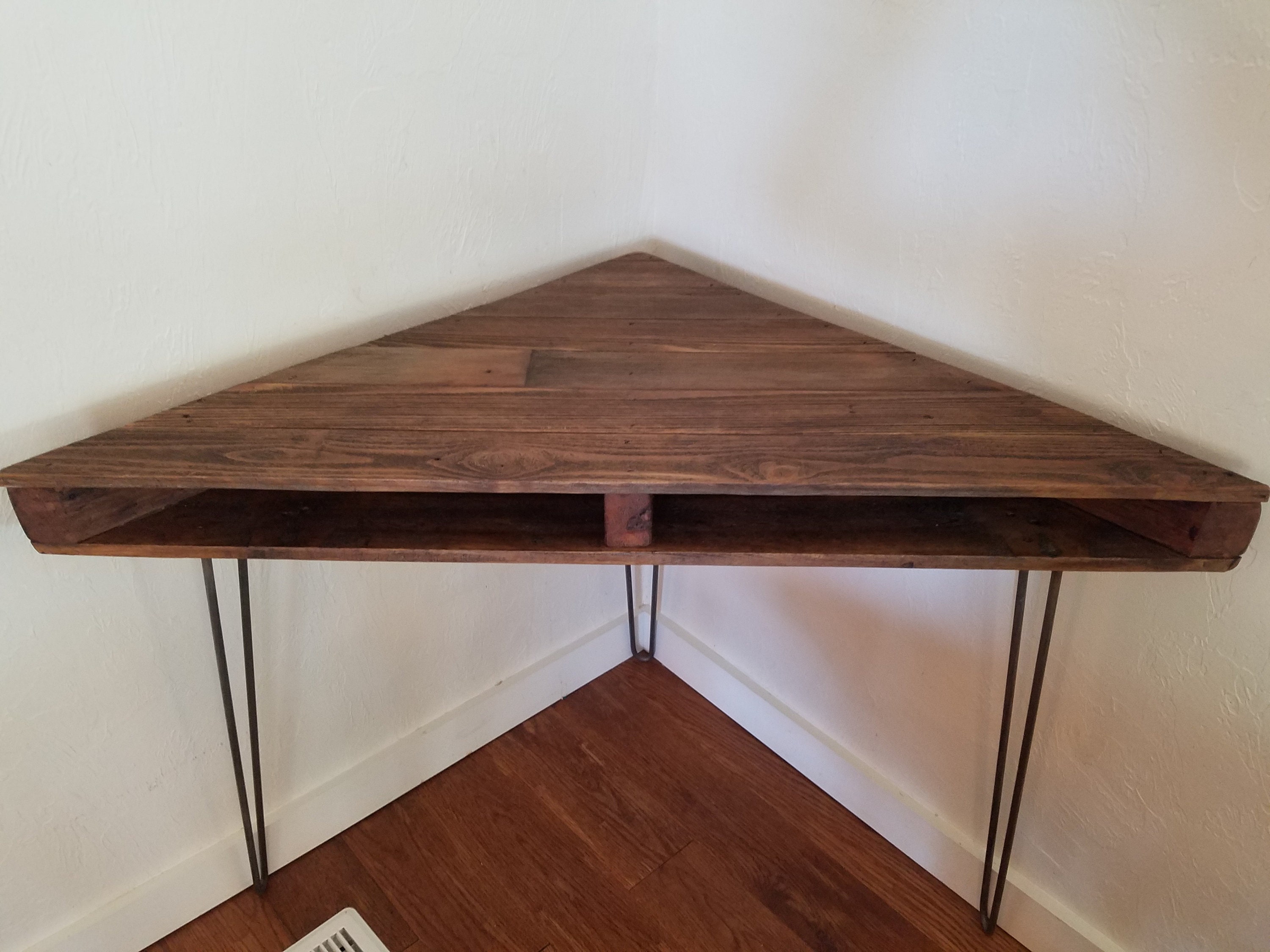 Reclaimed Wood Corner Desk With Hairpin Legs – Handmade Rustic Cubby ...