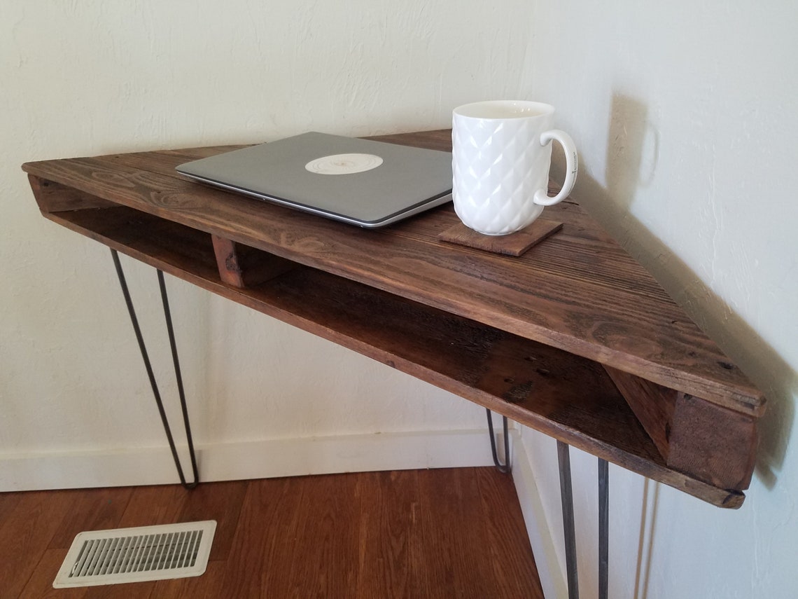 Reclaimed Wood Corner Triangle Desk With Cubby Holes on - Etsy