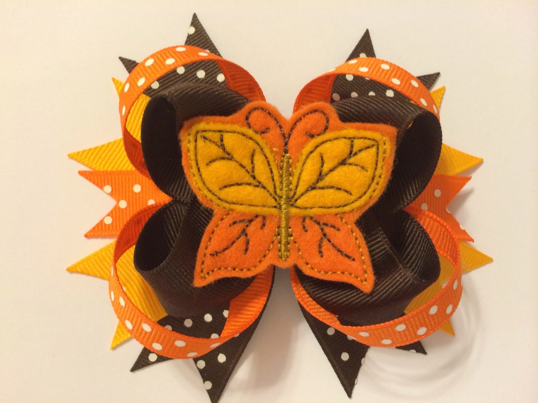 Loopy Fall Felt Butterfly Bow Embroidered Butterfly Fall Hairbow ...