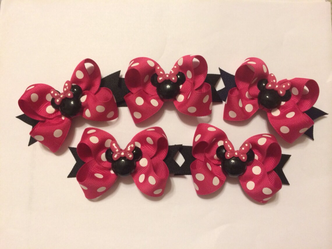 Set of 5 Minnie Mouse Party Favor Bows | Etsy
