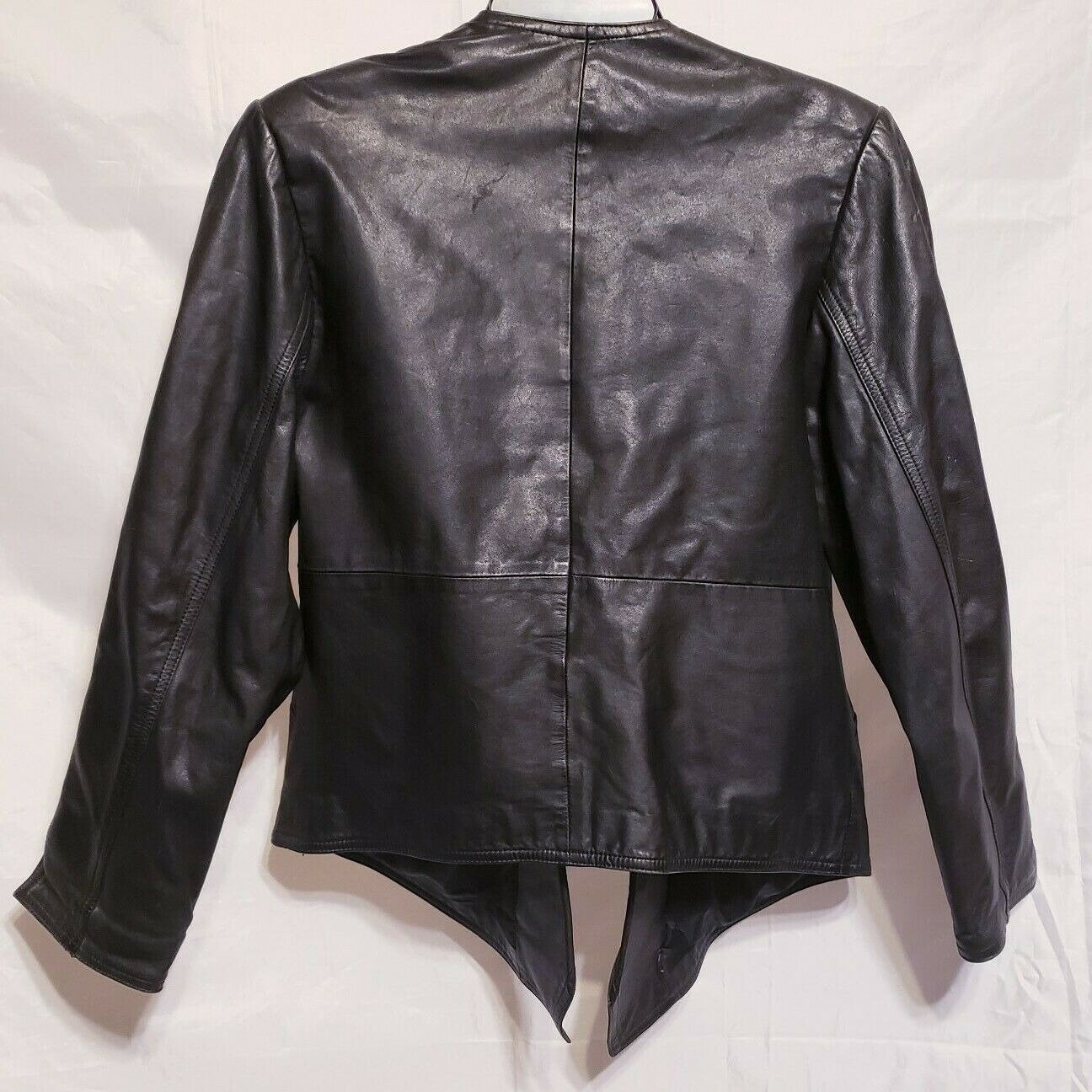 Vintage Avanti Black Leather Jacket Size Small Open Front Lined Pockets ...