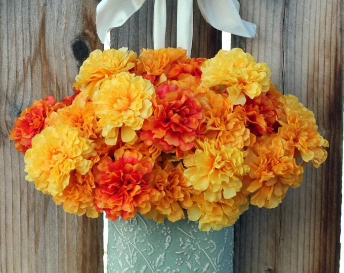 Marigold Wreath, Marigolds, Front Door Decor, Spring Wreath, Summer ...