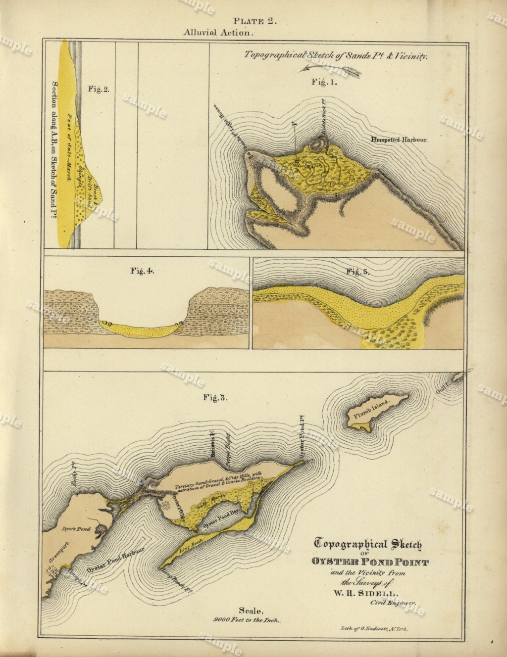 Etchings & Engravings Prints 1843 Hand colored Geological map from ...