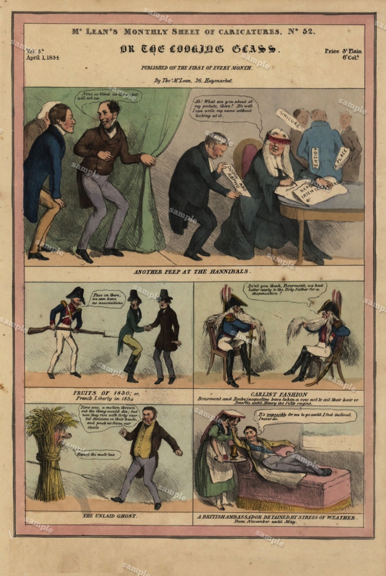 Mclean's Monthly Sheet of Caricatures Full Original Hand Colored Sheet ...