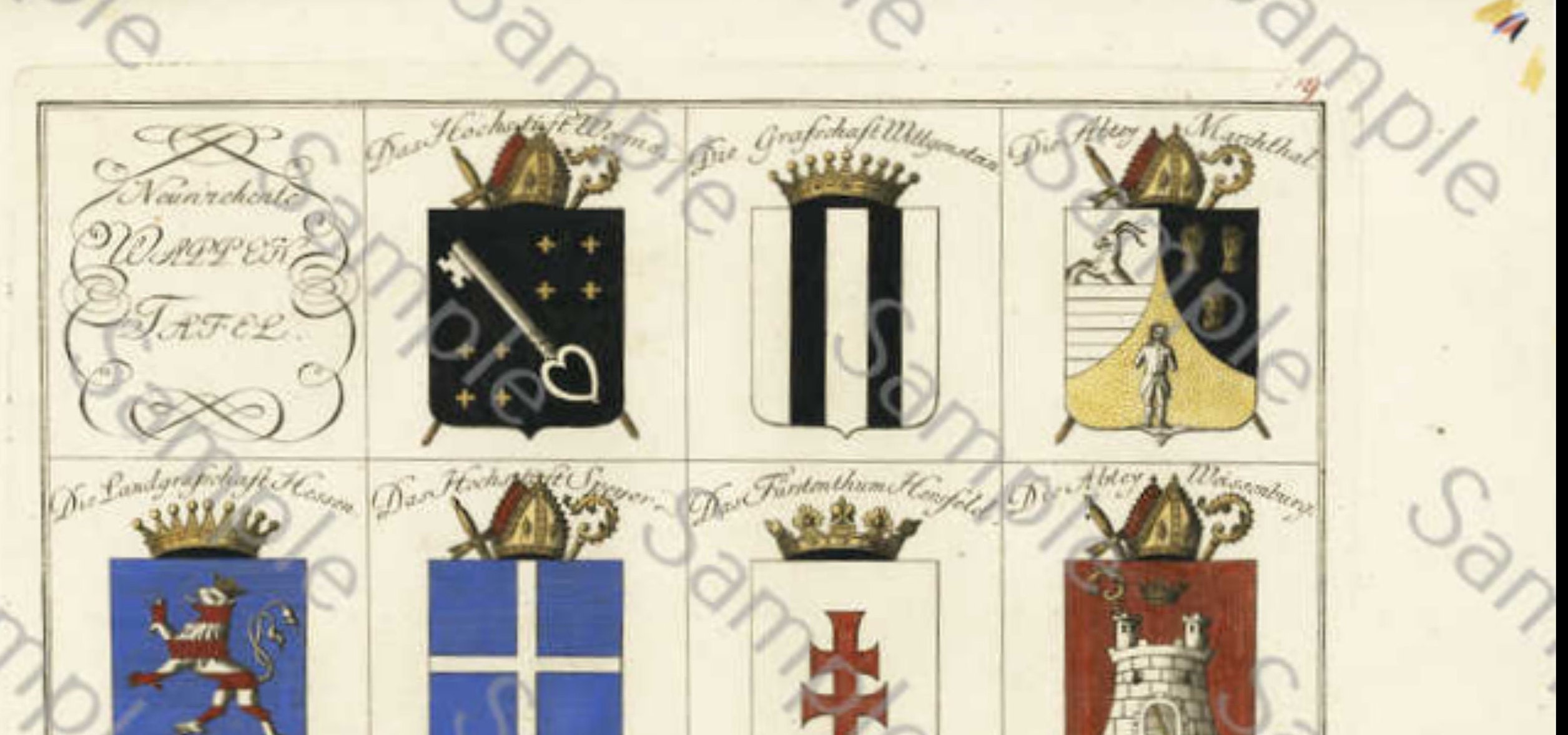 HERALDRY, Coat of Arms , Large Copper Engraving, Hand Colored Plate ...