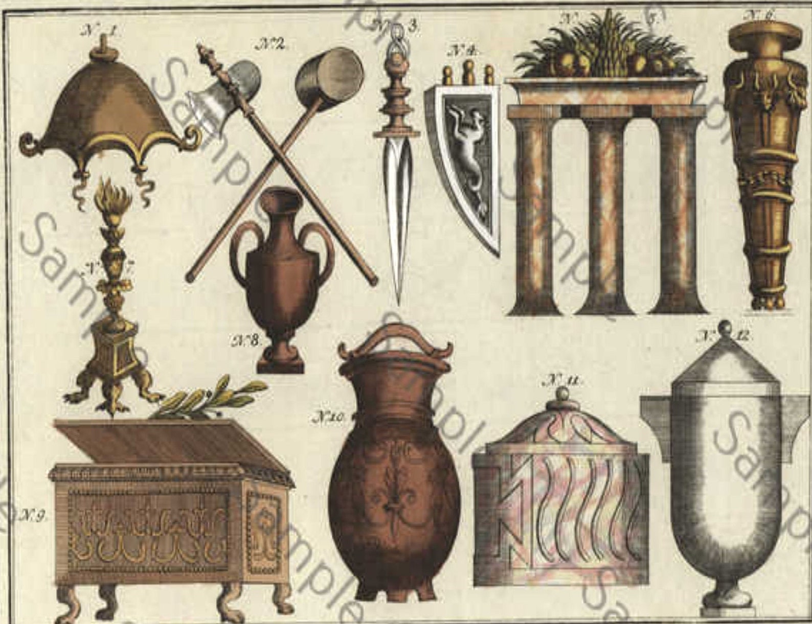 18th Century Antique Original Architecture Hand Colored Engraving Circa ...