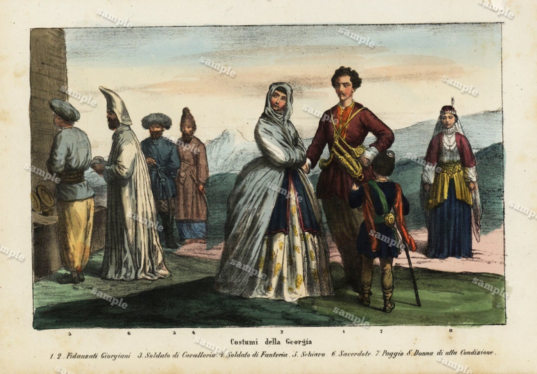 Georgian Costumes Hand Colored Print Original Art Decorative Art - Etsy