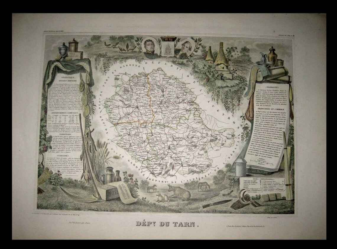 Original Hand Color France Colonies Map Circa 1852 Large Map 52.5 X 35. ...