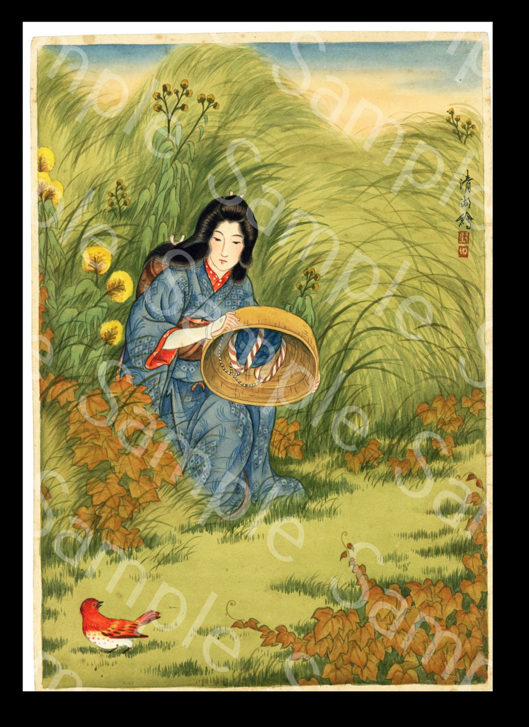 Stunning Rare Vintage Japanese Painting Picture Hand Painted Signed by ...