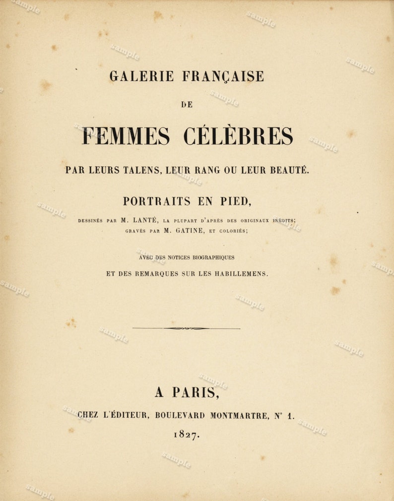 19th Century Hand Colored Costume Engraving Galerie Française De Femmes ...