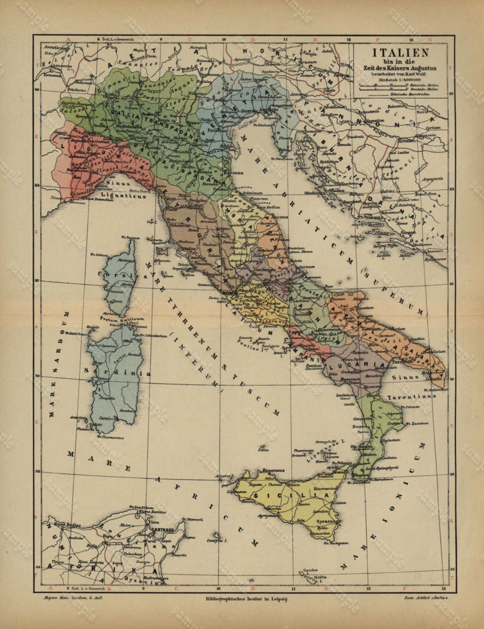 Antique Original Map Print of Italian Italy 1890 Beautiful Colored Map ...