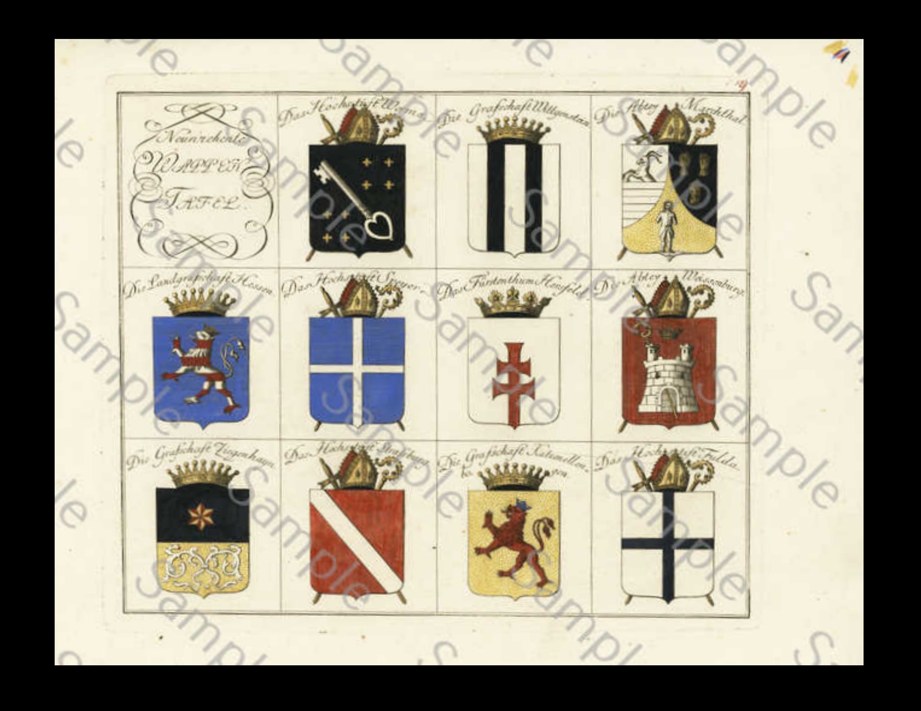 HERALDRY, Coat of Arms , Large Copper Engraving, Hand Colored Plate ...