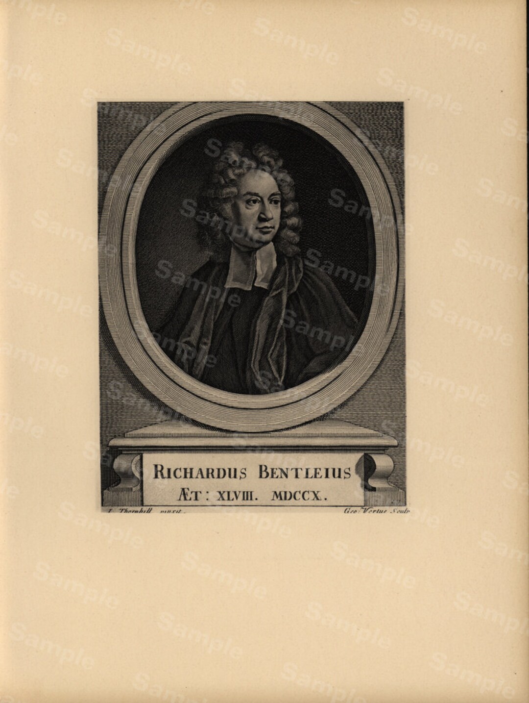 19th Century Original Antique Portrait of Richard Bentley Large Size ...