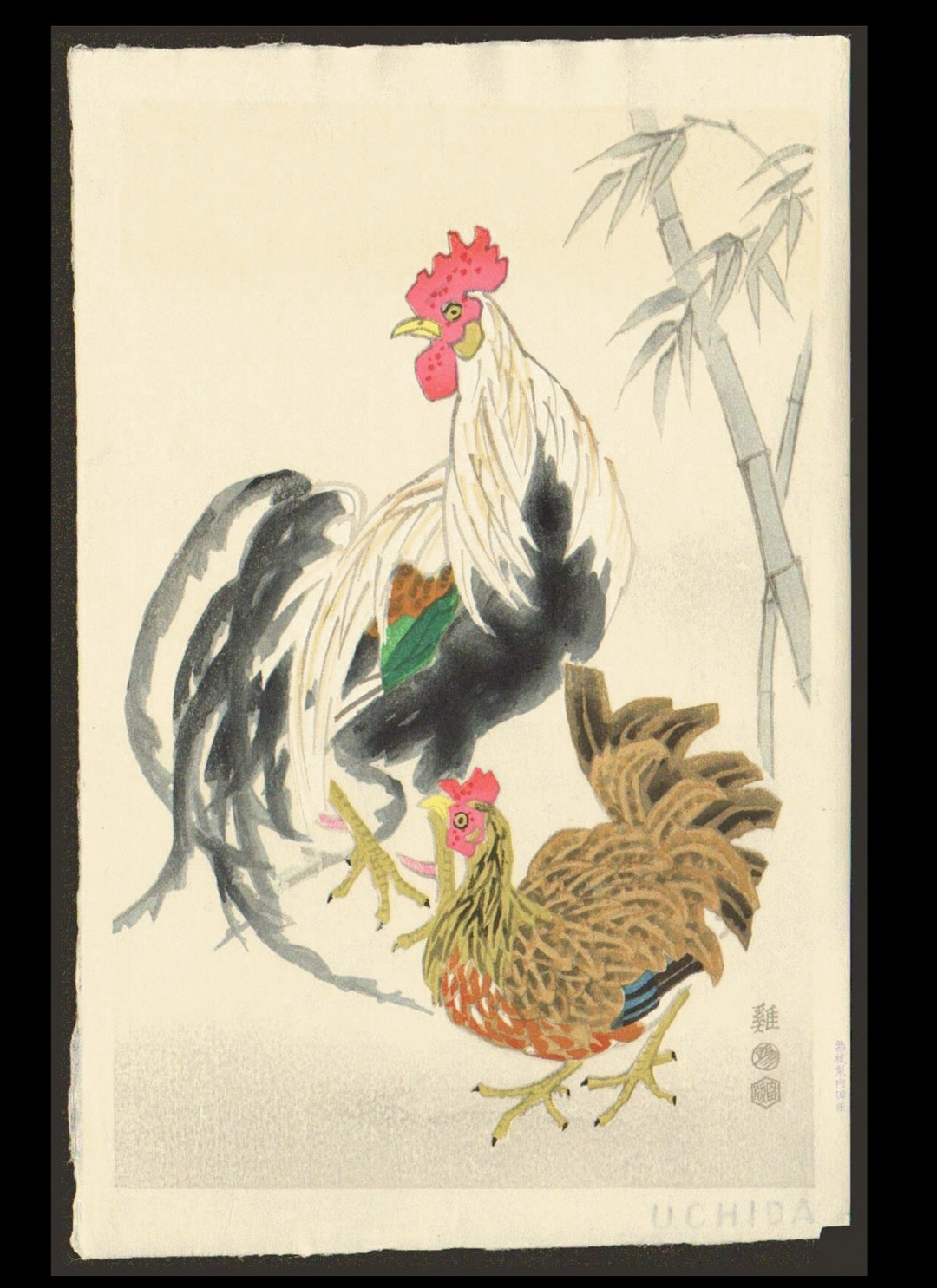 Roosters KOTOZUKA EIICH Japanese Woodblock Print. - Etsy