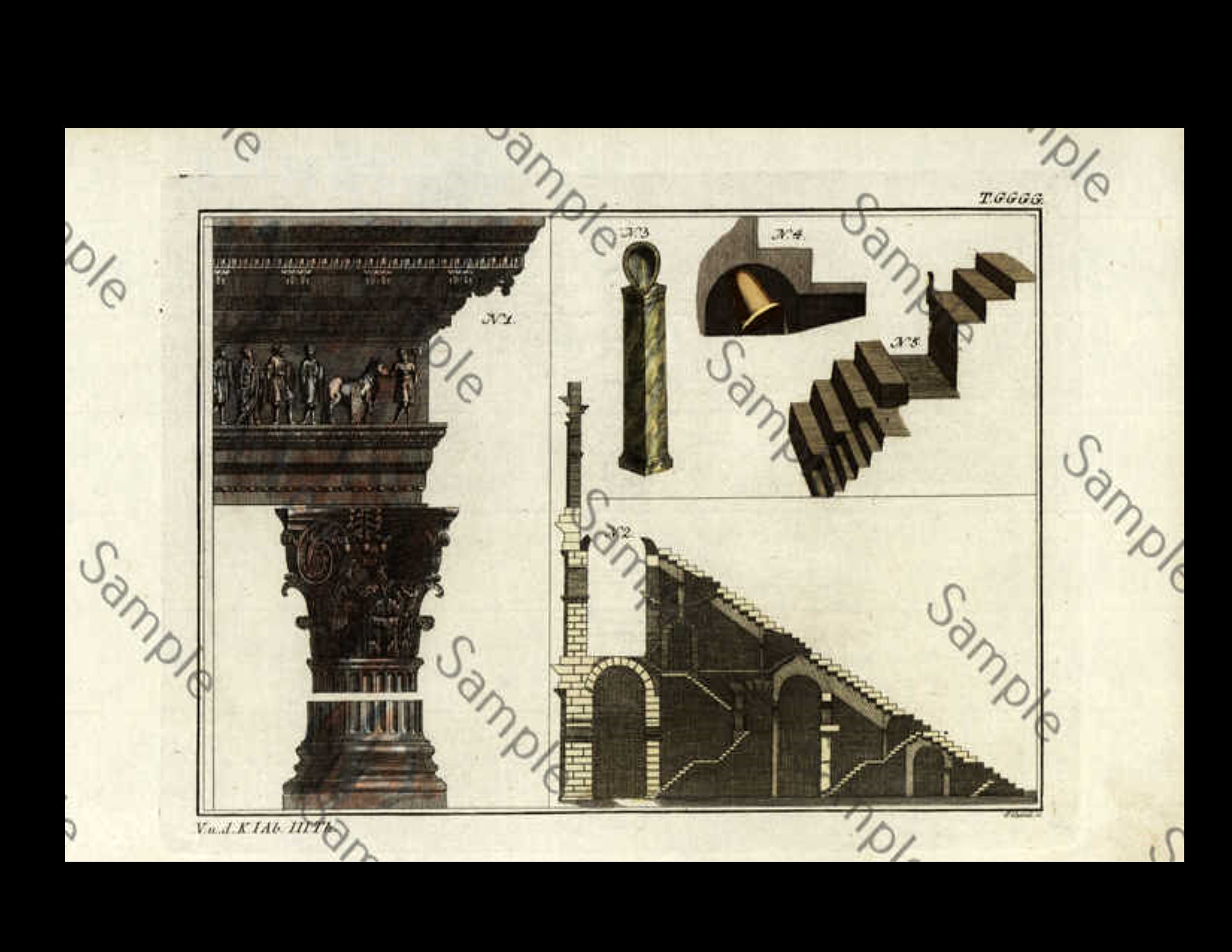 18th century Antique original Architecture hand colored | Etsy