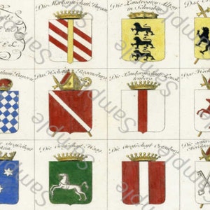 HERALDRY, Coat of Arms , Large Copper Engraving, Hand Colored Plate ...