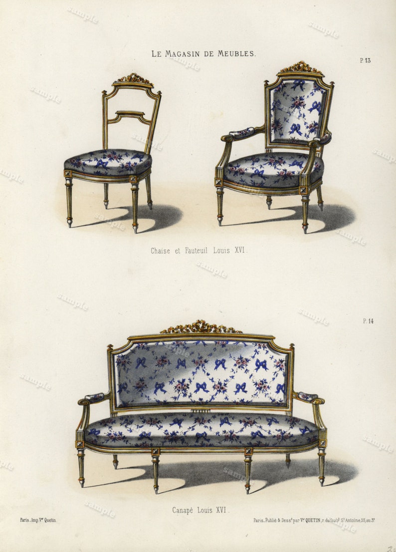 19th Century Original Antique Hand Colored Engraving Furniture ...