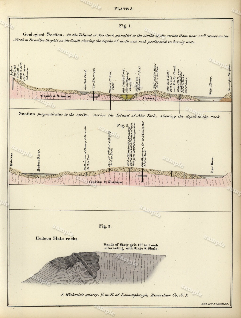 Etchings & Engravings Prints 1843 Hand colored Geological map from ...