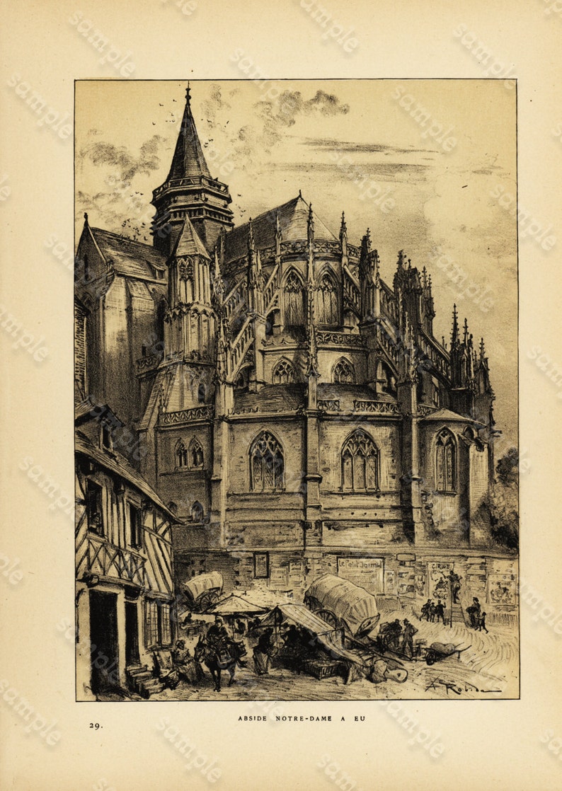 Original Antique Gothic Architecture Lithograph of Aside Notre - Etsy