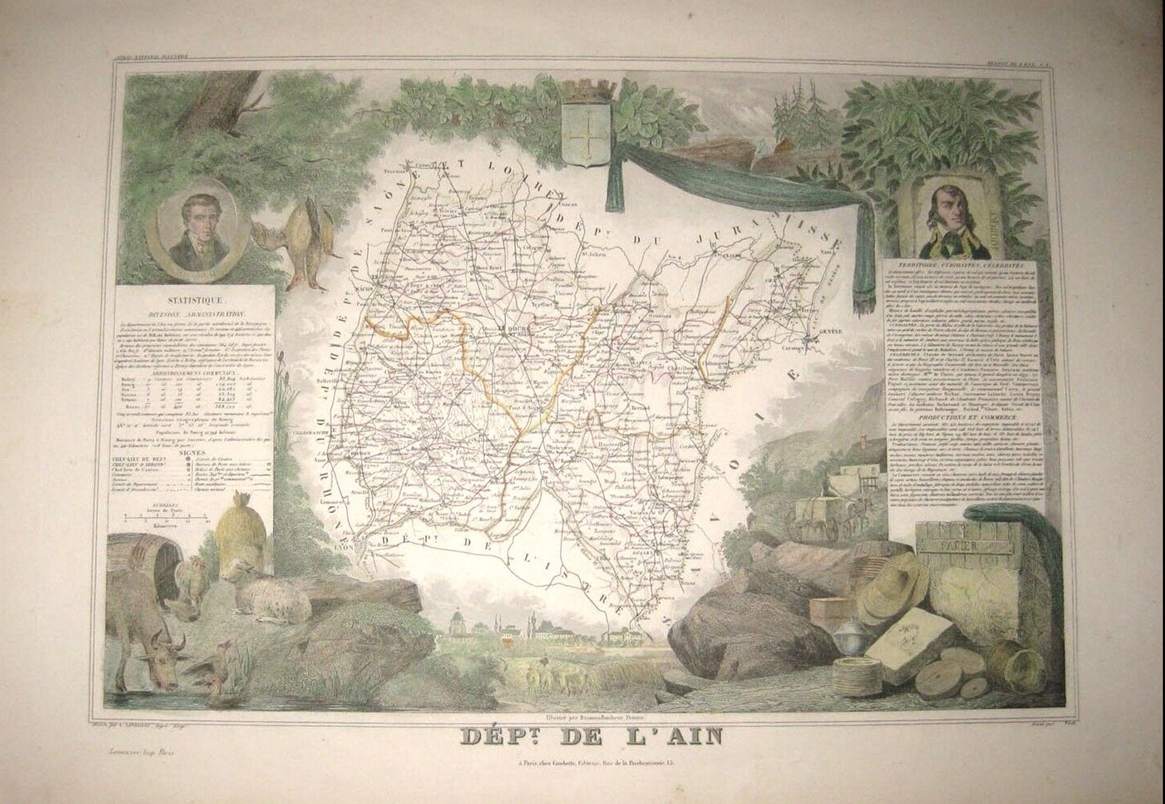 Original Hand Color France Colonies Map Circa 1852 Large Map 52.5 X 35. ...