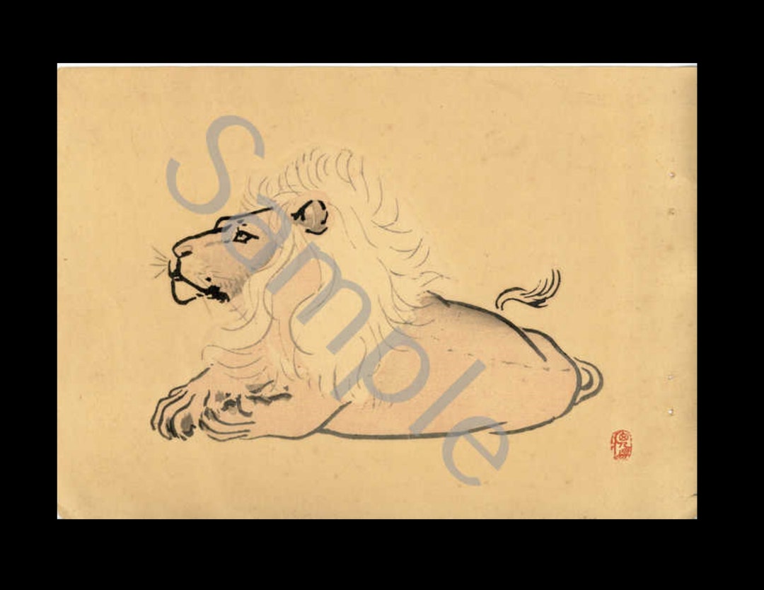 Antique Rare Japanese Woodblock Print Lion - Etsy Sweden