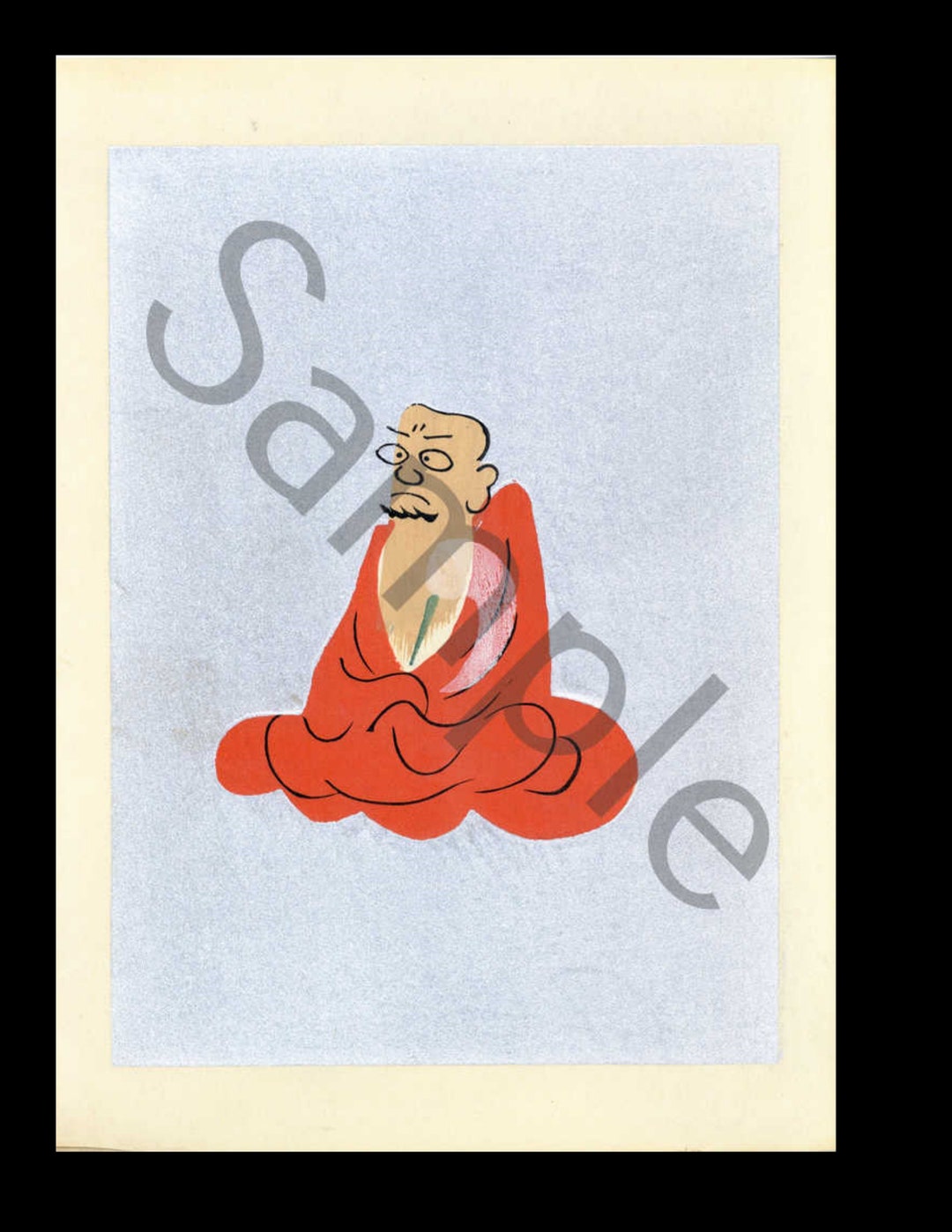 Japanese Woodblock Whimsical Cartoon Print Dharma in Zen Meditation - Etsy