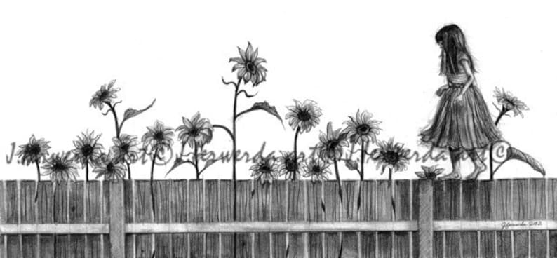 Pencil Drawing Print - She's Walking on Sunshine - Day 182 - Etsy