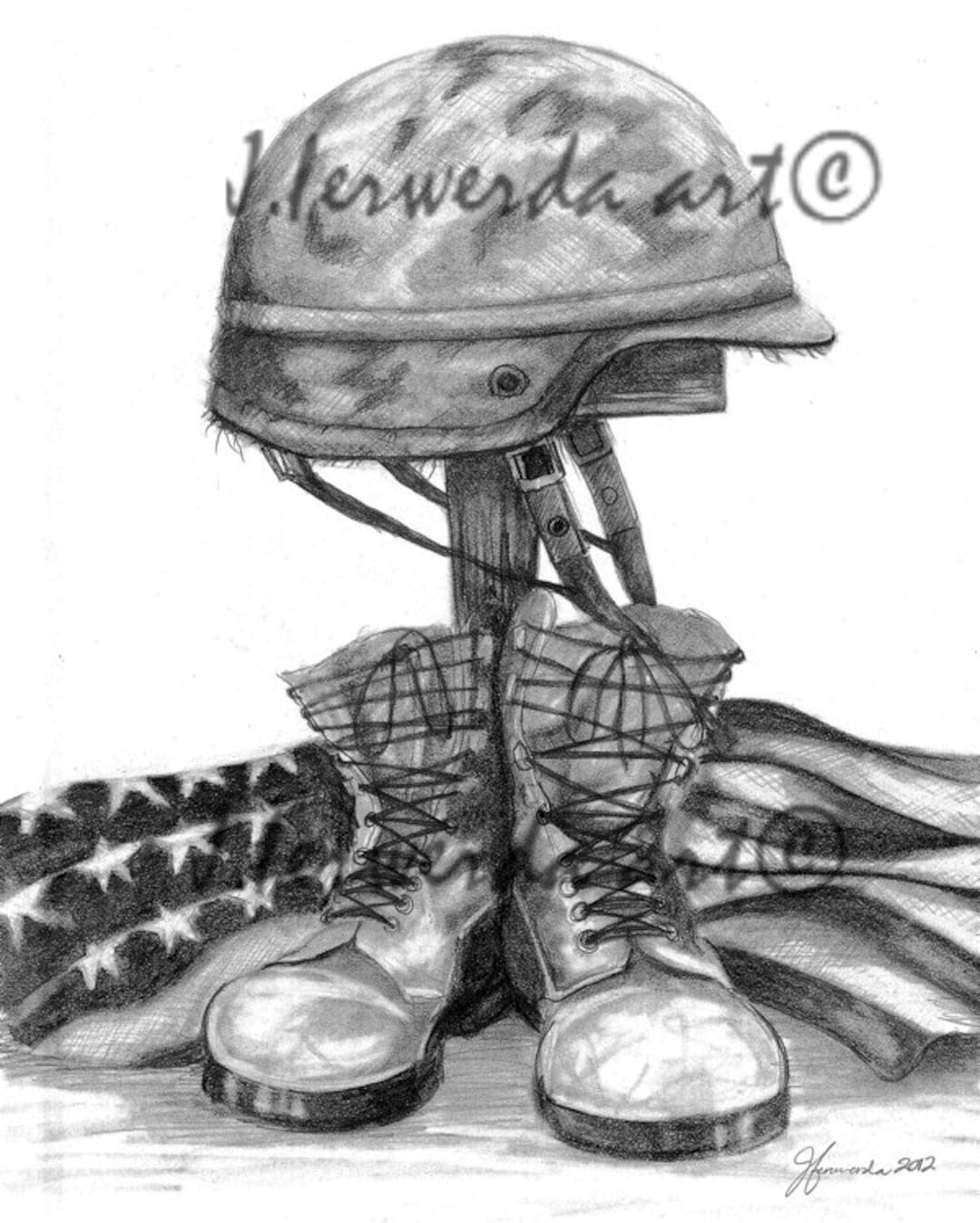 Pencil Drawing Print - Soldier's Cross - Day 131 - Etsy