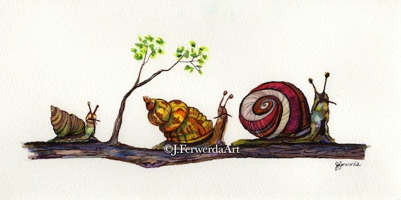 Spring Snails Ink on Paper Print | Etsy