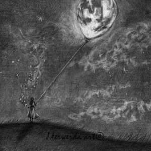 Pencil Drawing Print - Moon on A String - Day 178 - Etsy