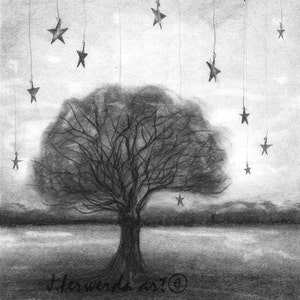 Pencil Drawing Print - Tree Stars - Day 355 - Etsy