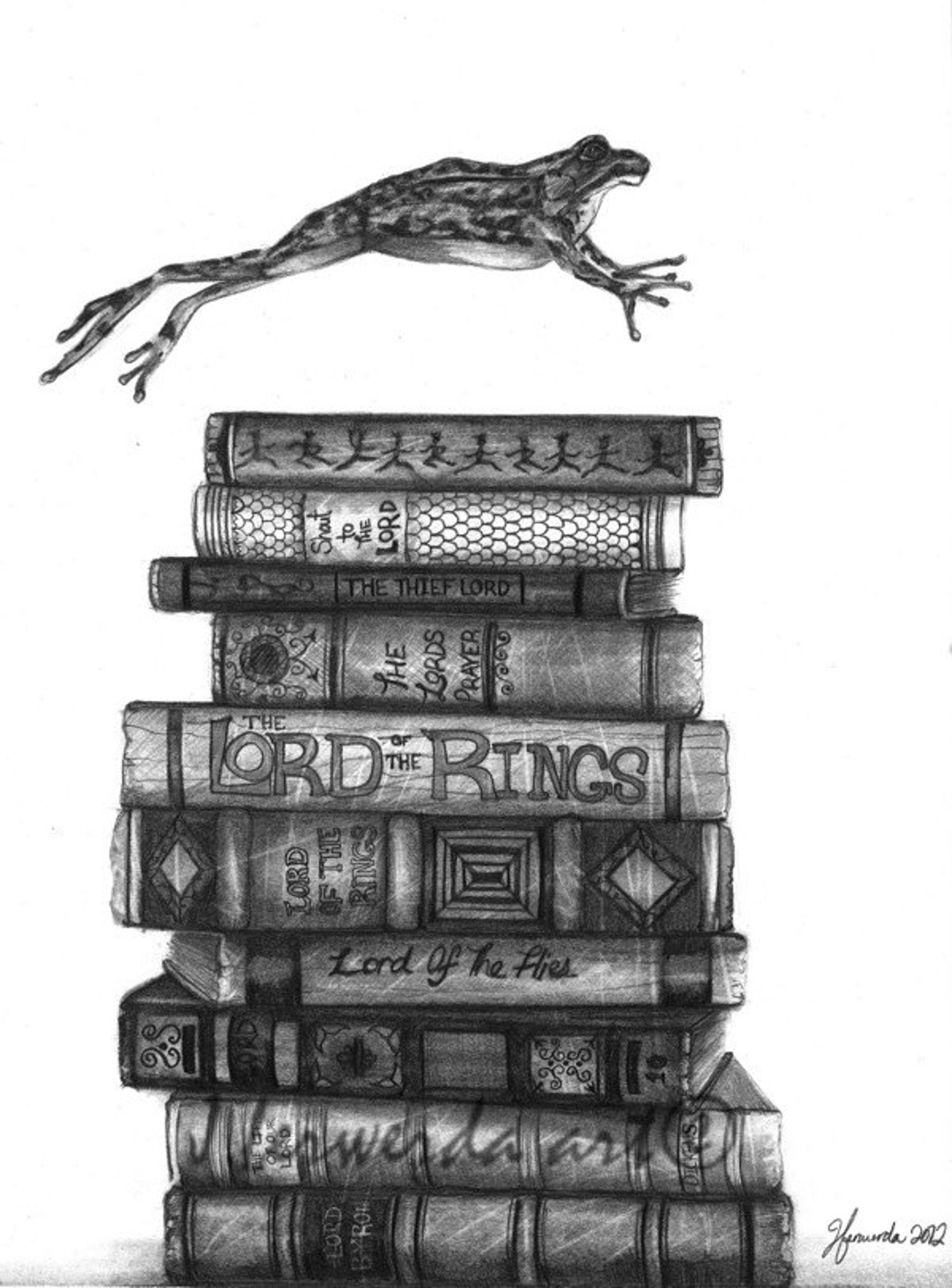 Pencil Drawing Print - Ten Lord's Leaping - Day 352 - Etsy