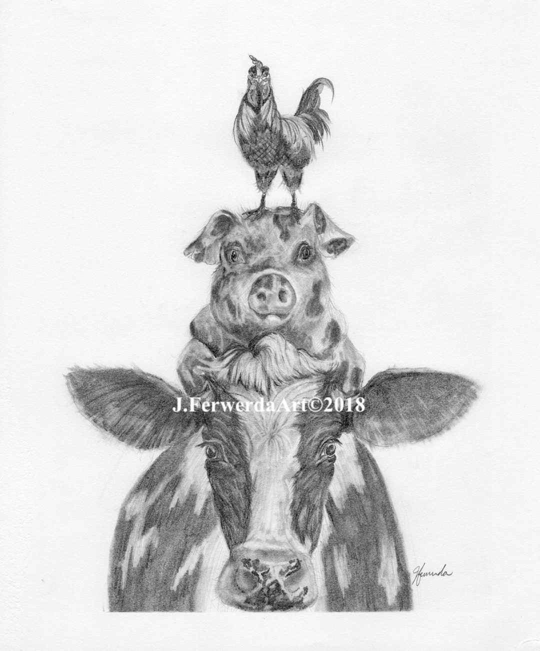 Pencil Drawing Print - Farm Friends - Etsy