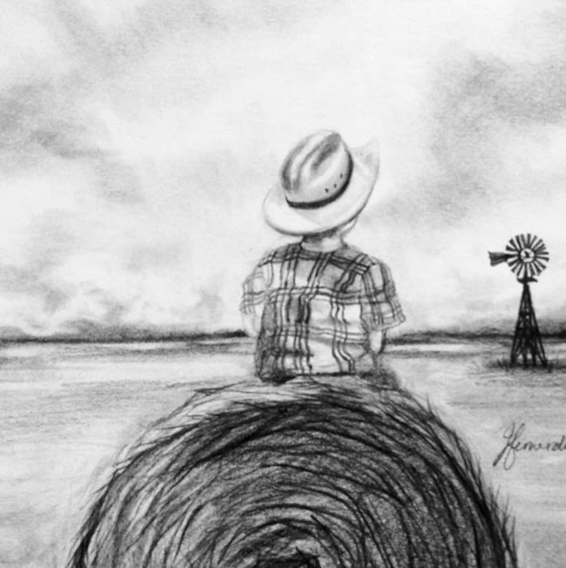Pencil Drawing Print - Farm Field - Etsy