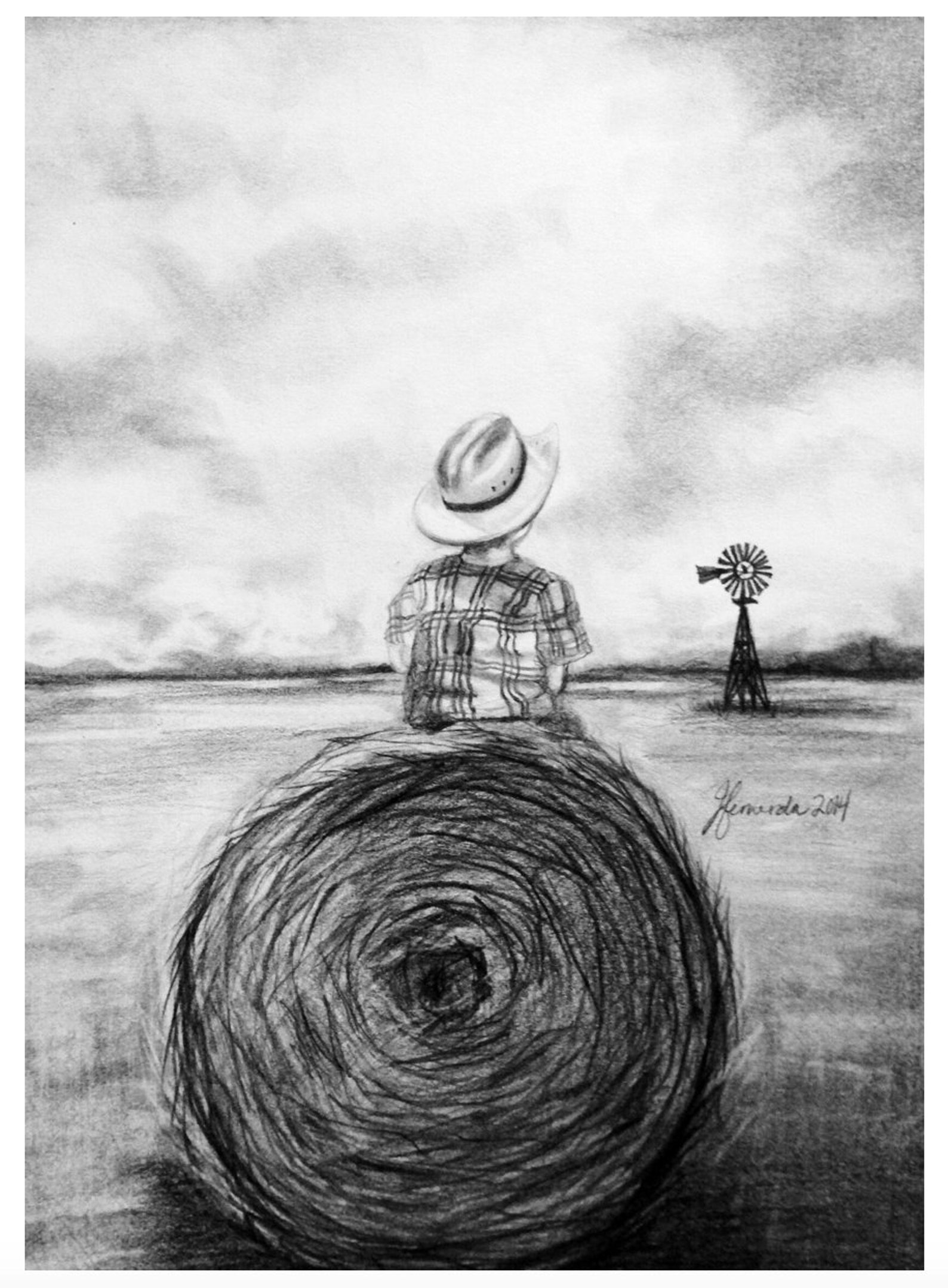 Pencil Drawing Print - Farm Field - Etsy