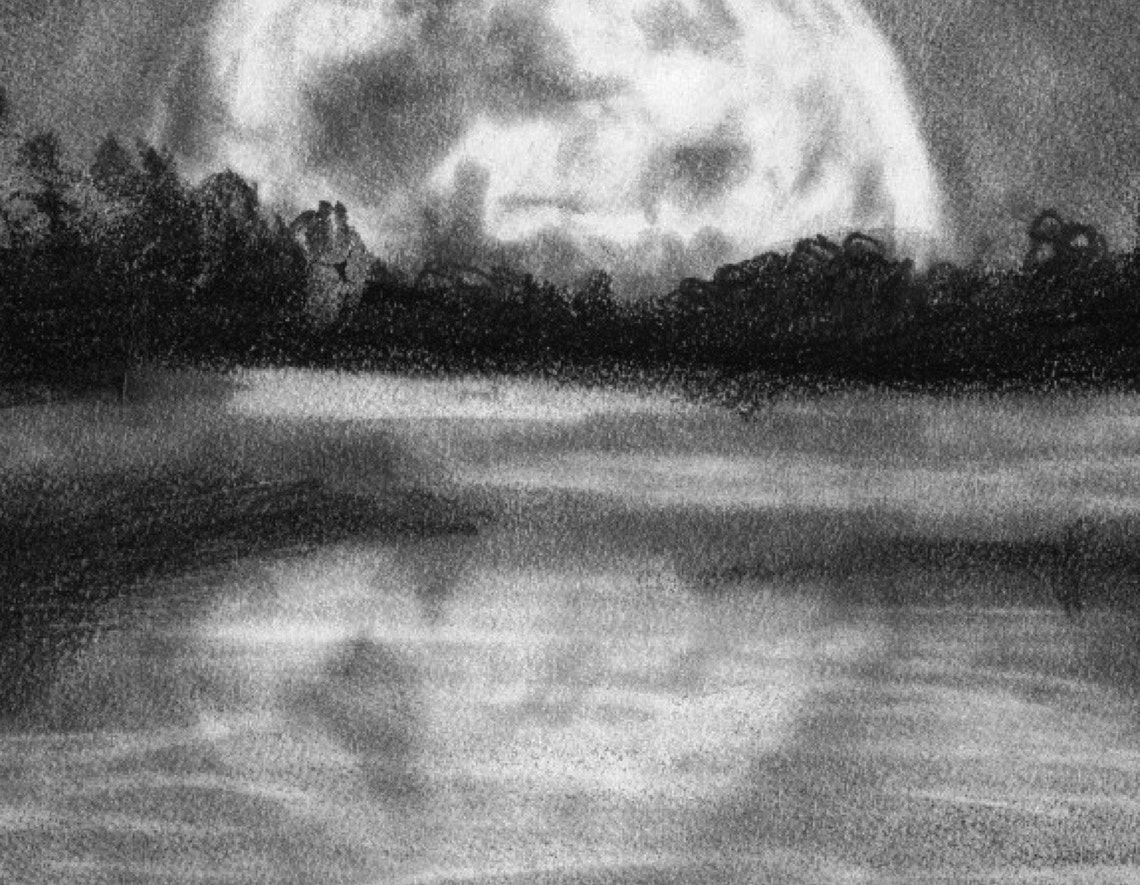 Pencil Drawing Print - the Night Walked Down - Day 48 - Etsy