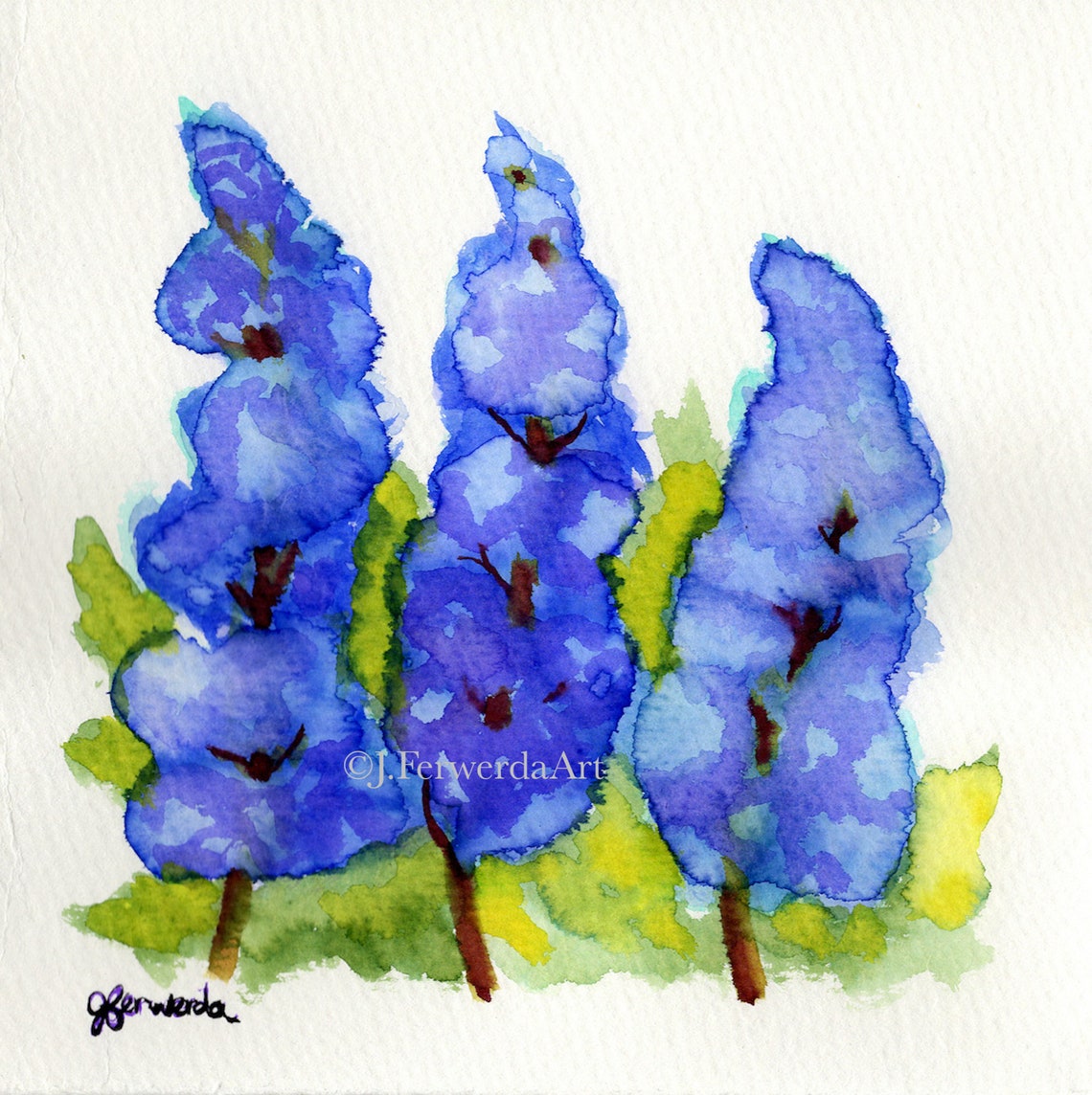 Blue on A Stem Ink on Paper Print - Etsy