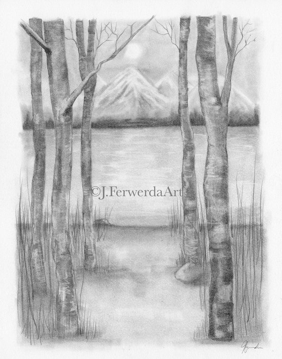 Through the Trees Pencil Drawing Print | Etsy