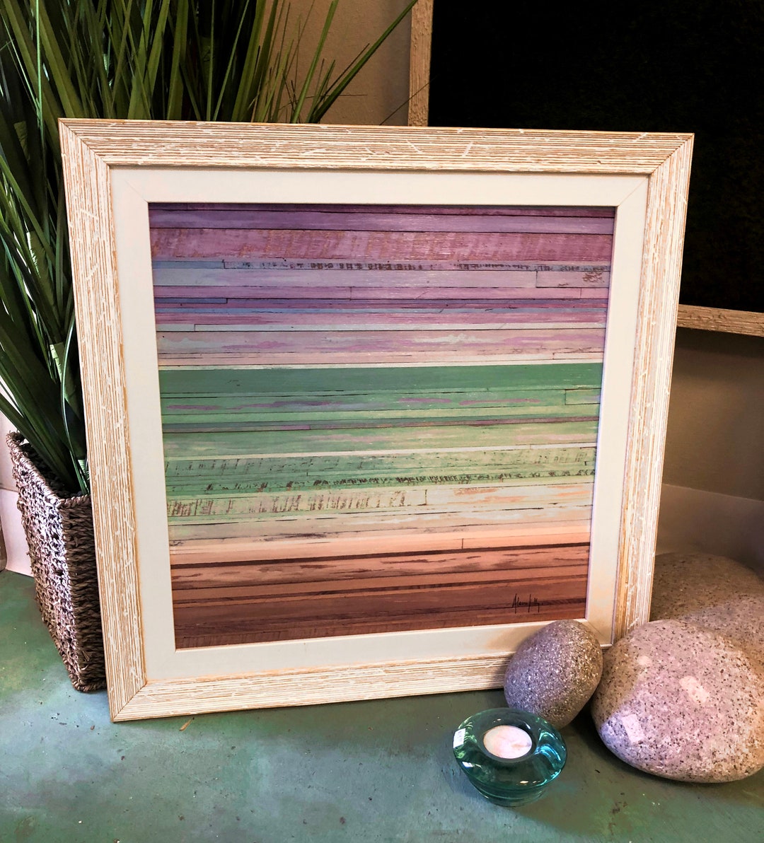 Coastal Framed Wood Art Horizon Print- Modern Beach Decor, Linear ...