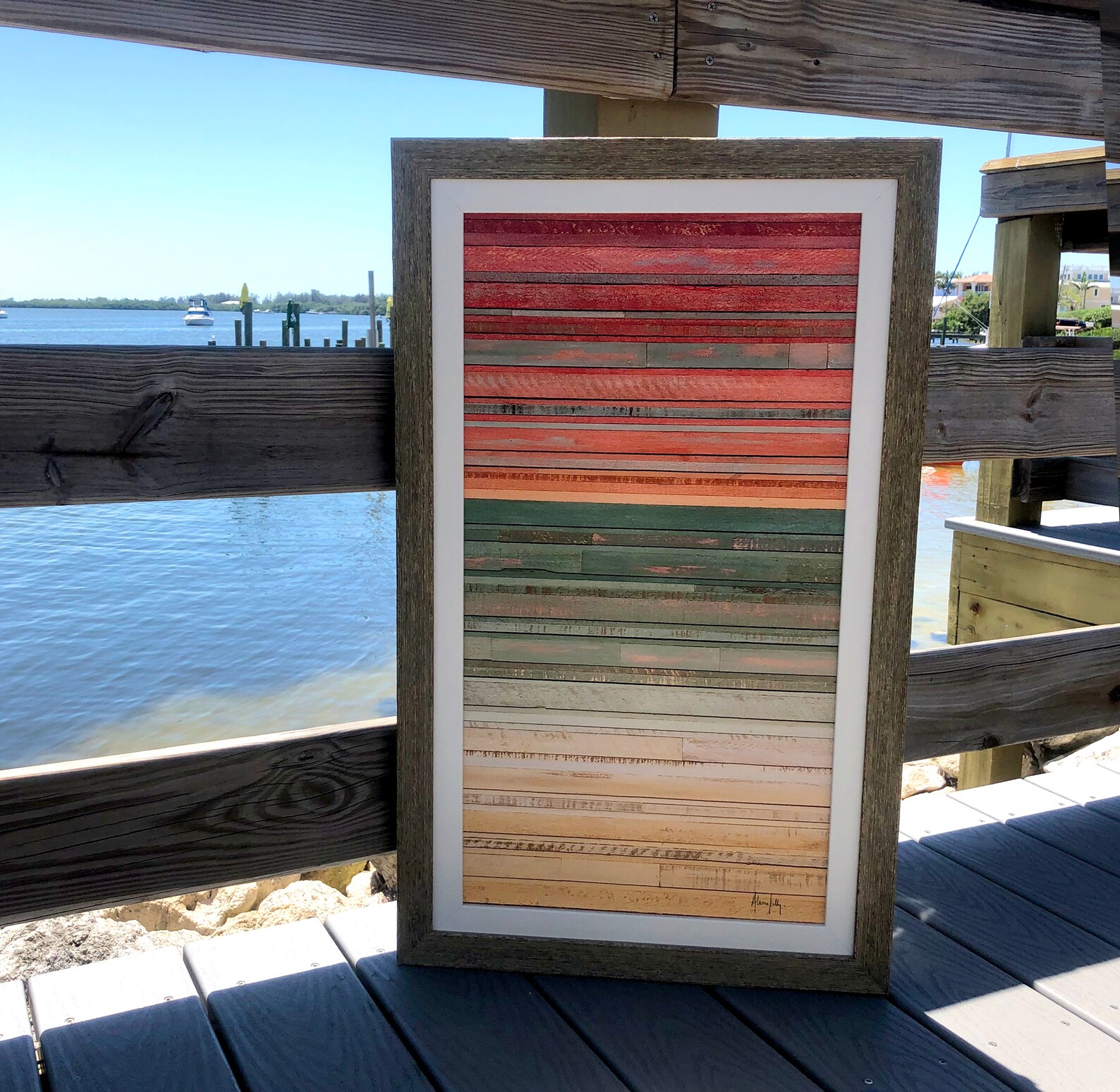 Coastal Framed Wood Art Horizon Print- Sunset, Modern Beach Decor ...