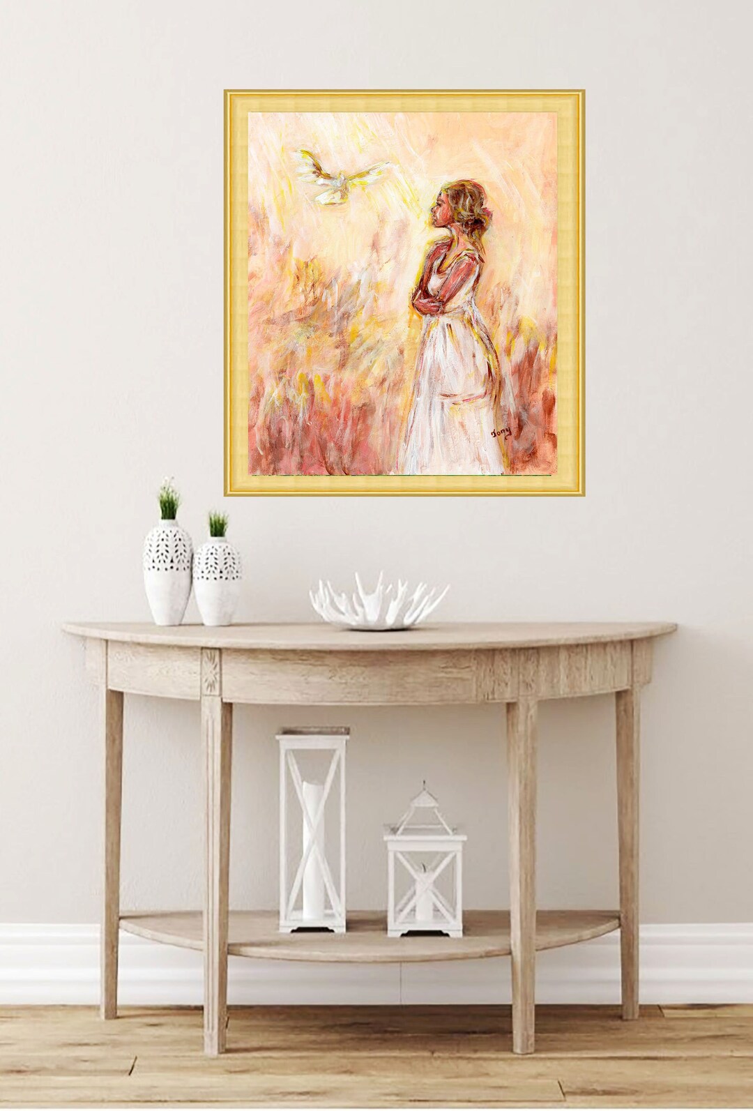 Girl and Dove Print Acrylic Painting Woman Art Figurative Artwork ...