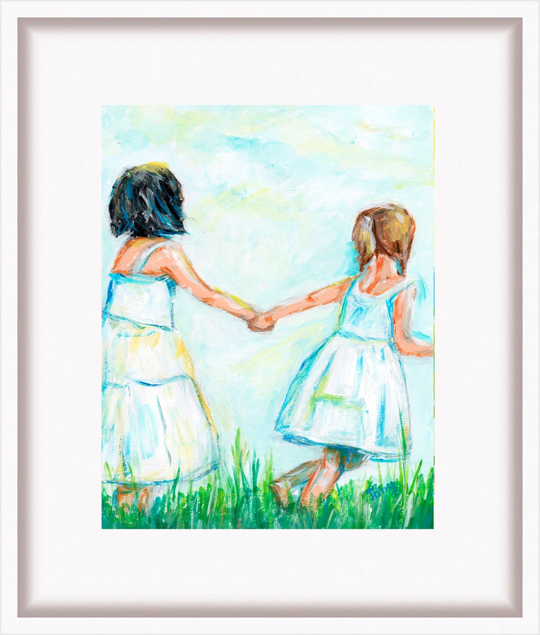 Two Sisters Painting Print Original Art Children Poster Kids Art Decor ...