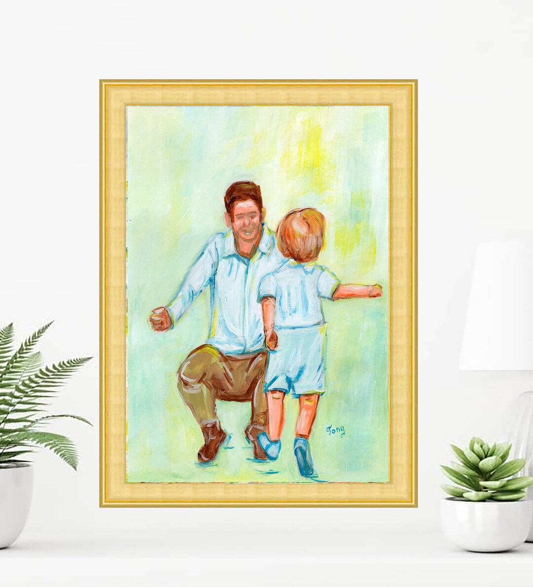 Father and Son Acrylic Painting Familyprint Original Art Parenthood ...