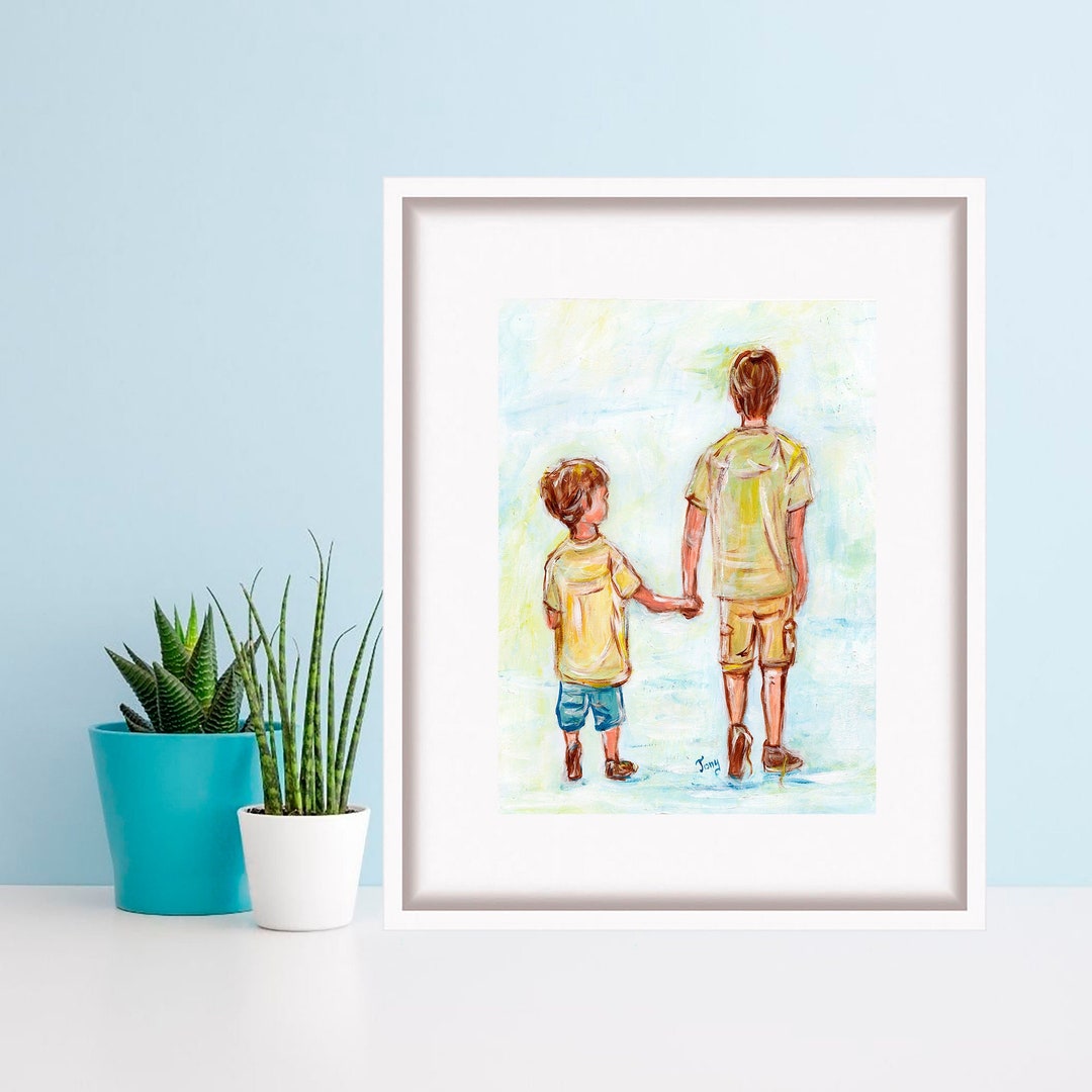 Older Brother Print Acrylic Painting Two Children Artwork Kids Poster ...