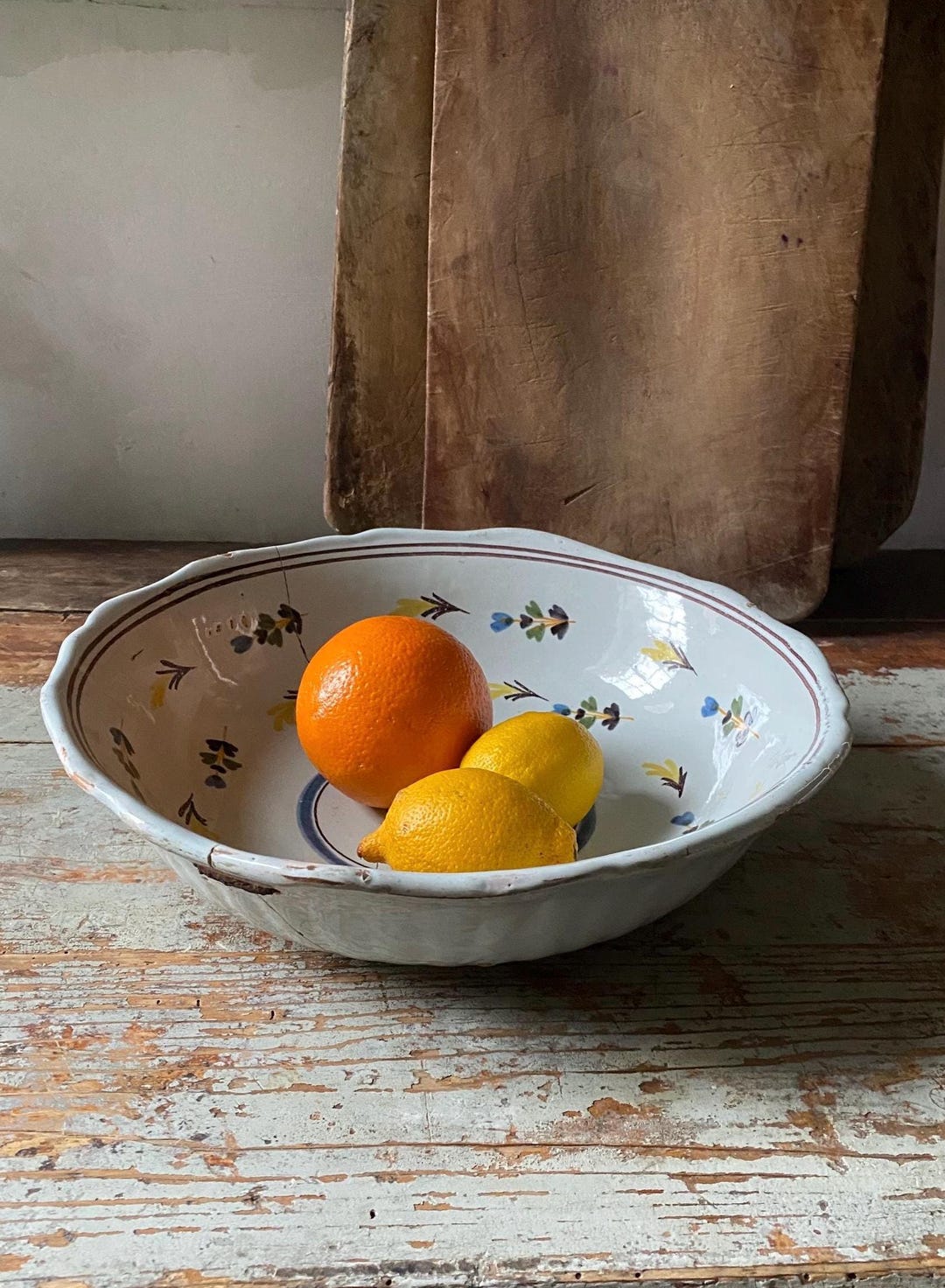 Large Antique French Faience Pottery Bowl Nevers 19th Century Staple ...