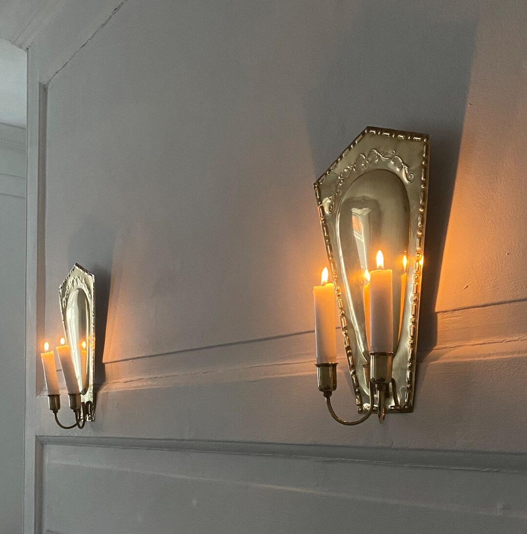 Vintage Swedish Brass Candle Scones Large Antique Candle Holder Classic ...