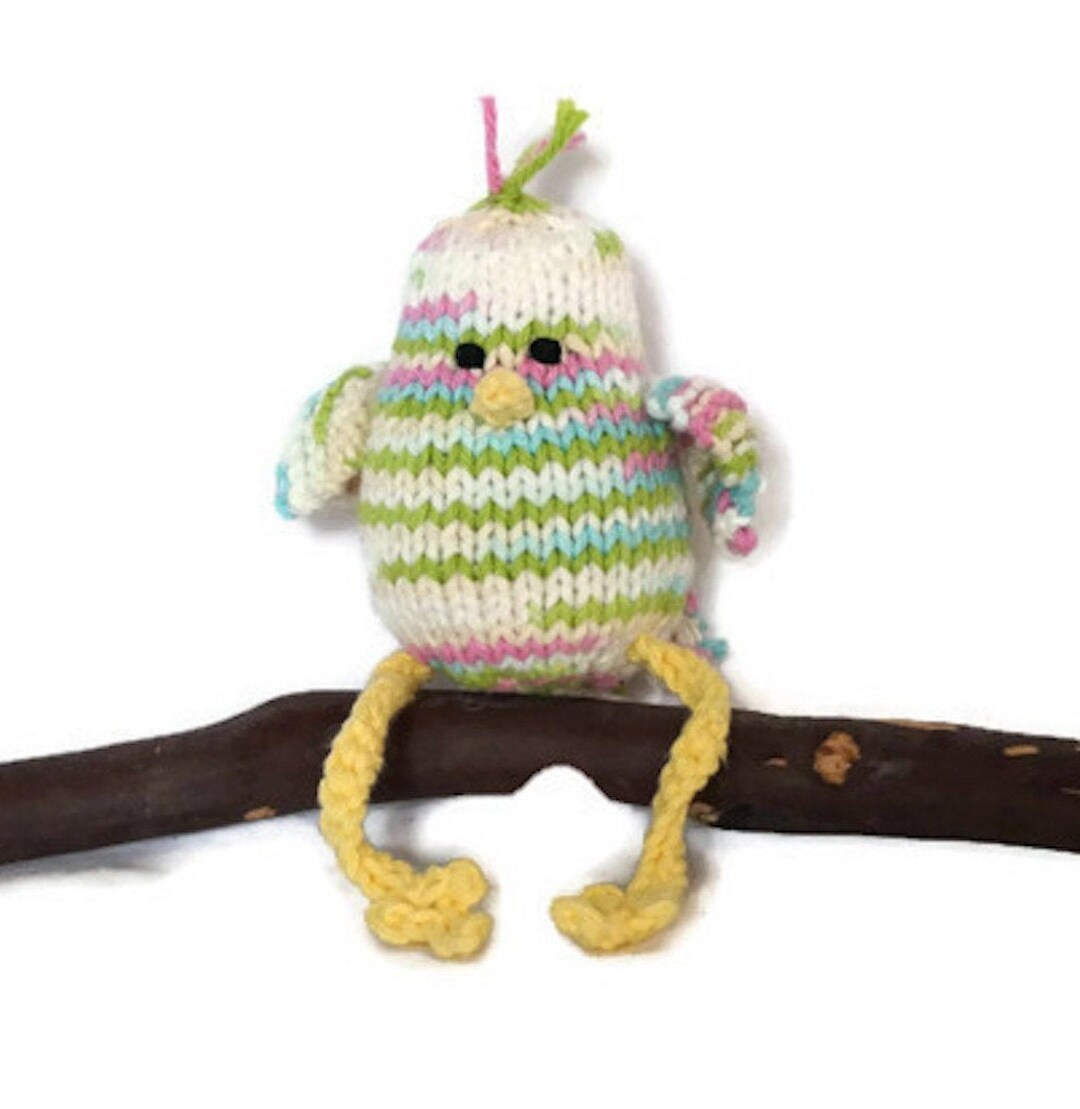 Hand Knit Tweet Bird Green Yellow Pink Green Variegated Ombre Stuffed ...